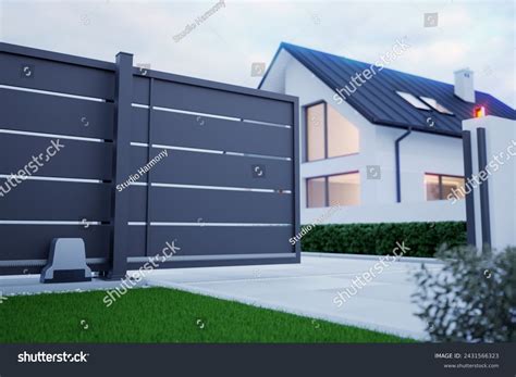 automatic sliding gate house 3d illustration stock illustration
