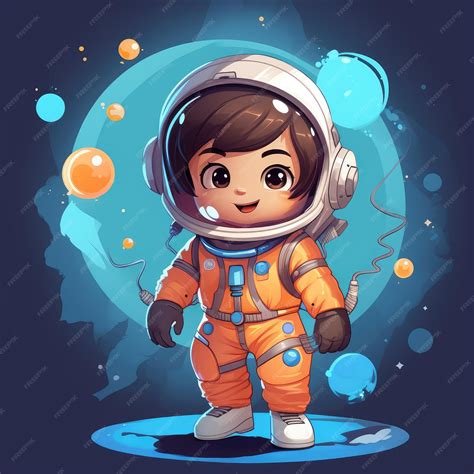 Linda Niña Astronauta En La Ilustración De Vector De Dibujos Animados