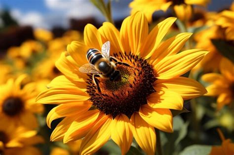 Premium Photo Bumblebee On Vibrant Sunflower Close Up Capturing