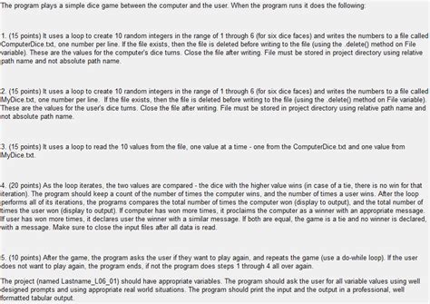 Solved The Program Plays A Simple Dice Game Between The Chegg