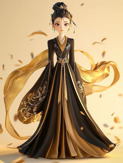 3d Cartoon Character Xun Er Elegant Outfit Premium Ai Generated Image