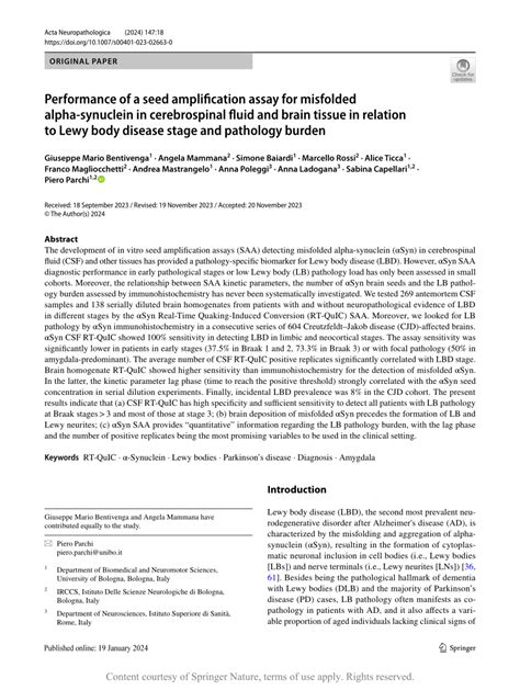 Pdf Performance Of A Seed Amplification Assay For Misfolded Alpha Synuclein In Cerebrospinal