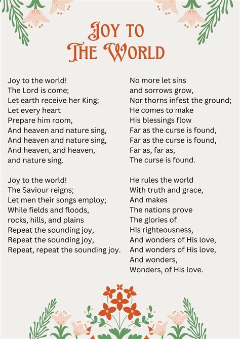 Joy To The World Lyrics Printable Fanny Printable