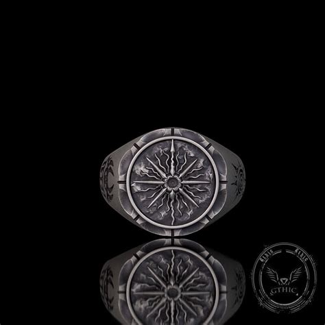 Sun Moon Compass Sterling Silver Ring Gthic