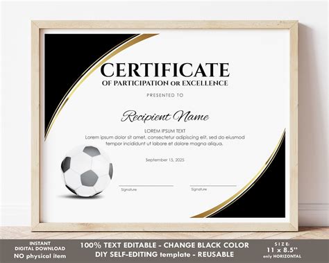 Editable Soccer Football Certificate Template Sports Etsy New Zealand