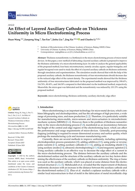 Pdf An Effect Of Layered Auxiliary Cathode On Thickness Uniformity In