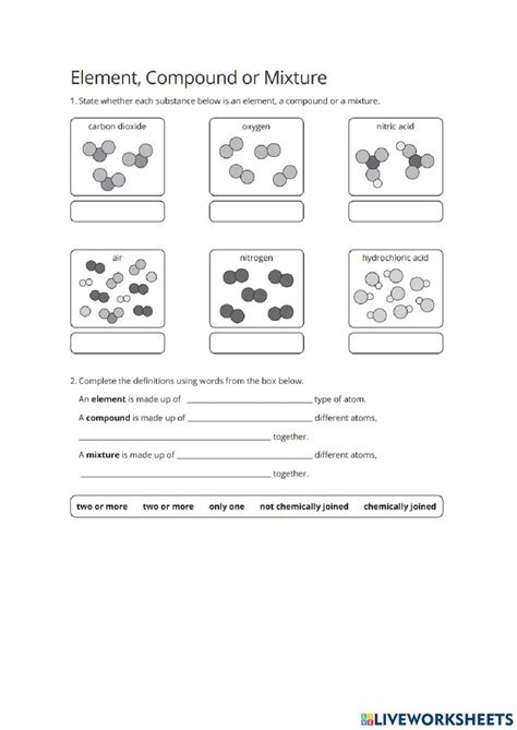 Element Compound Mixture Worksheet Artofit