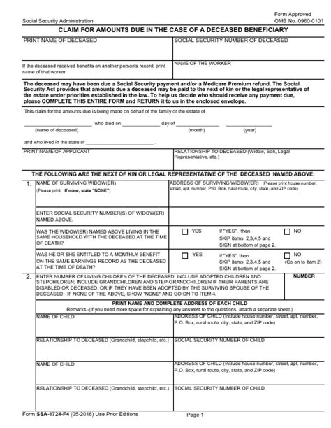 Ssa 1724 Printable Form Printable Word Searches
