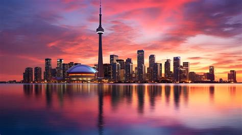 The Majestic Cn Tower Against Golden Sunset Sky Torontos Architectural