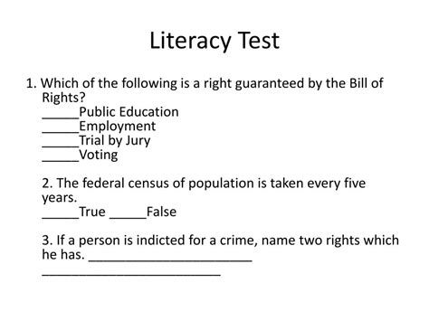 Voting Literacy Test Examples
