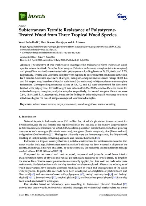 Pdf Subterranean Termite Resistance Of Polystyrene Treated Wood From
