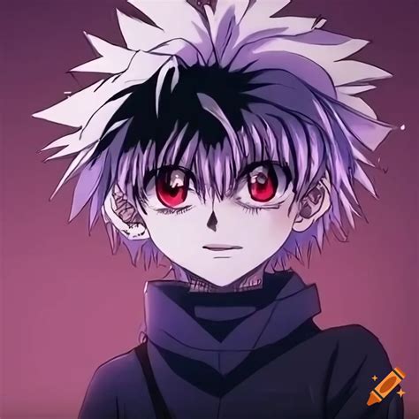 Killua With One Red Eye Resembling Kaneki Ken And Black Nails On Craiyon