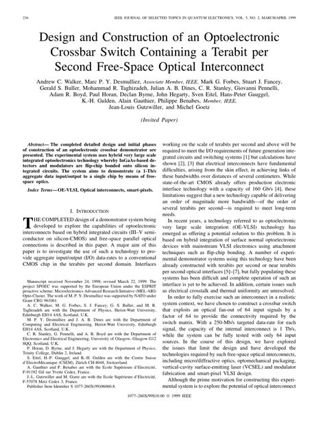 Pdf Design And Construction Of An Optoelectronic Crossbar Switch Containing A Terabit Per