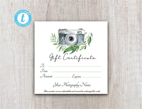 Photography T Certificate Template Client T Card T Etsy