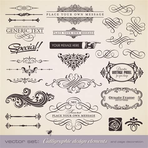 Decorative Elements Templates Classical Elegant Symmetric Curves Vectors Graphic Art Designs In