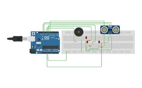 Circuit Design Interfacing Of Ultrasonic Sensor Using 3 Led 2 Piezo