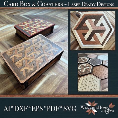 Geometric Deck Of Card Box Digital Download Bundle With Coaster And Trivet Options Svg And 4