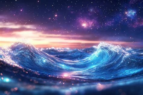 Waves Gently Crashing Under A Starry Night Sky At Sunset On A Tranquil
