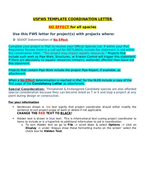 Example Request For Concurrence From The Us Fish And Doc Template