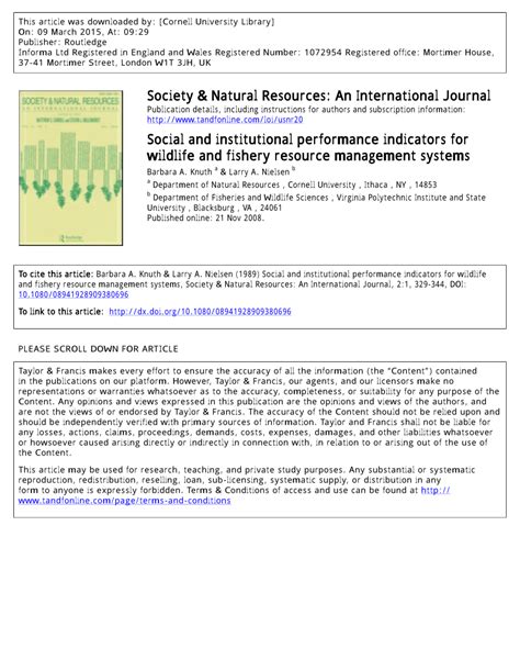 Pdf Social And Institutional Performance Indicators For Wildlife And