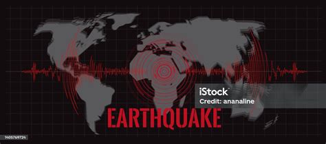 Konsep Gempa Bumi Dengan Teks Dan Gelombang Kurva Merah Dan Getaran