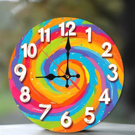 Rainbow Swirl Colorful Wall Clock 10 Inch Silent Wooden Wall Clock