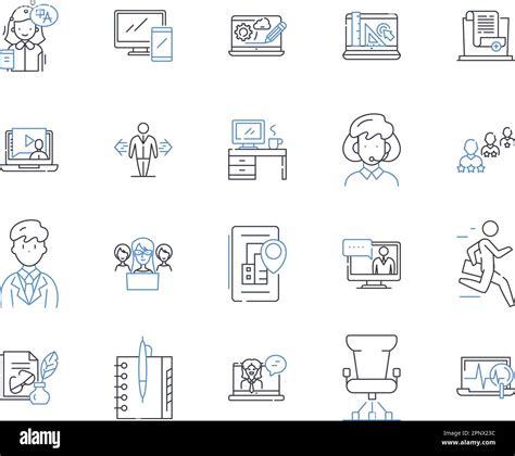 Telecommuting Team Line Icons Collection Virtual Remote Collaboration Communication