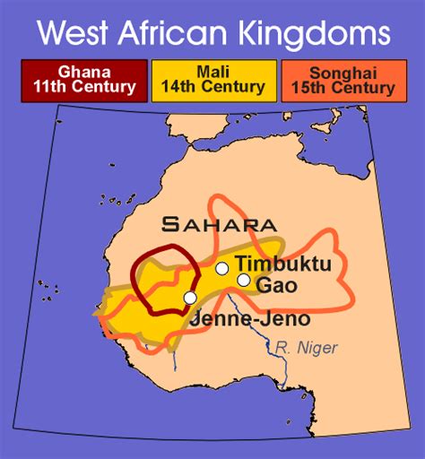 Map Of The Great Three West African Kingdoms Ghana Mali And Songhai