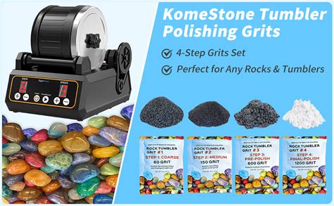 Komestone Rock Tumbler Grit Refill Kit Complete 4 Step Polishing Media Starter Pack Silicon