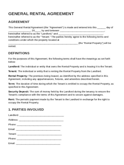 General Rental Agreement Template Fill Out And Sign Online Dochub