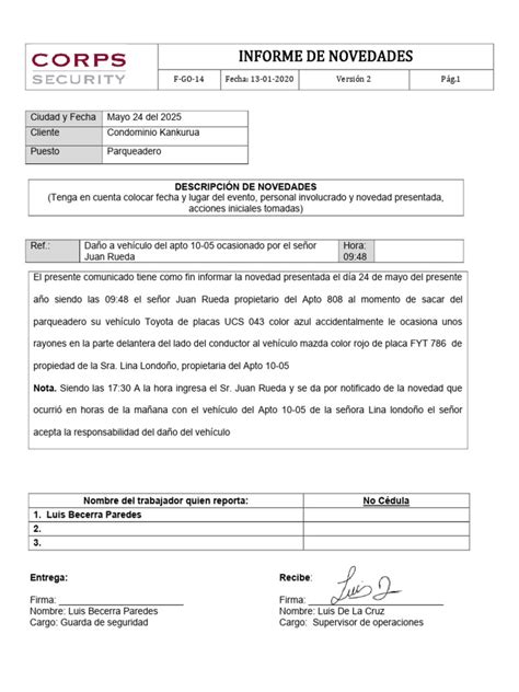 Informe De Novedad Pdf
