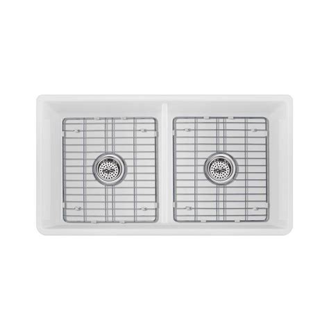 Buy Fireclay 33 In Double Bowl Apron Front Farmhouse Kitchen Sink With Grid Set And Drain