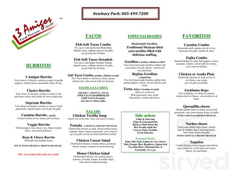 Menu For 3 Amigos Restaurant In Thousand Oaks Ca Sirved