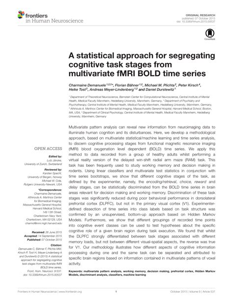 Pdf A Statistical Approach For Segregating Cognitive Task Stages From