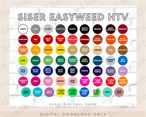 Editable Siser Vinyl Color Chart Bundle Siser Color Chart Etsy