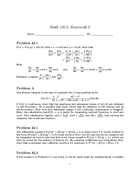 Math 135 2 Homework 8 Exploring Differential Equations And Exactness