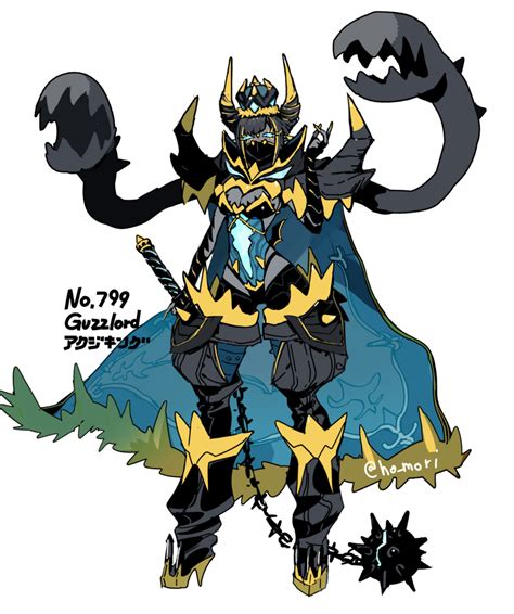 Harurie Guzzlord Nintendo Pokemon Highres 1girl Aqua Eyes Aqua Sclera Armor Black