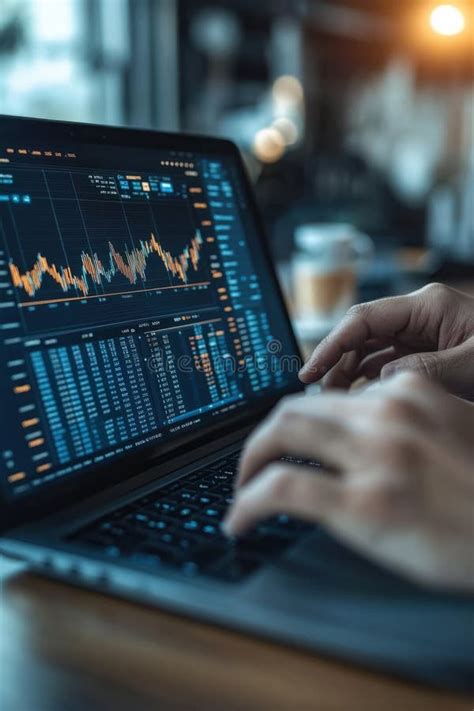 Financial Data Analysis Close Up Of Hands Typing On A Laptop With