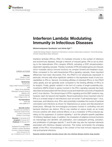 Pdf Interferon Lambda Modulating Immunity In Infectious Diseases