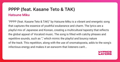 Pppp Feat Kasane Teto And Tak Deutsche Übersetzung Von Hatsune Miku