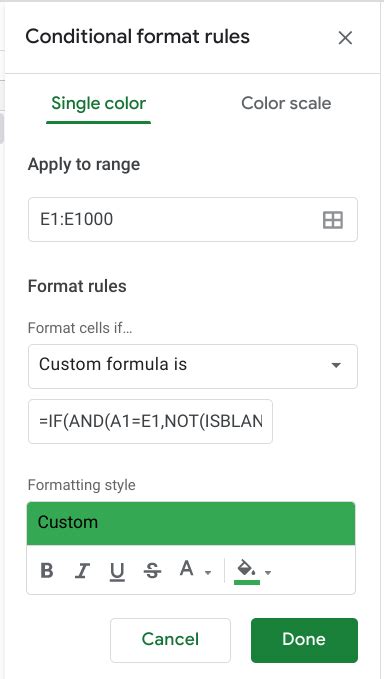 Google Sheets Conditional Formatting One Cell Based On Another Cell Text Stack Overflow