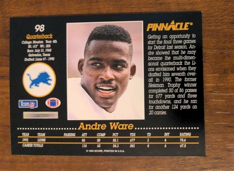 1993 Pinnacle 98 Andre Ware For Sale Online Ebay