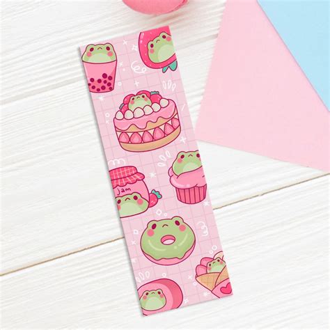 Kawaii Strawberry Frog Bookmark Pink Bookmark Frog Kawaii Bookmark Frog