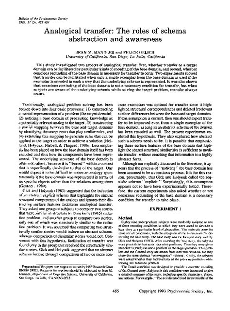 Pdf Analogical Transfer The Roles Of Schema Abstraction And Awareness