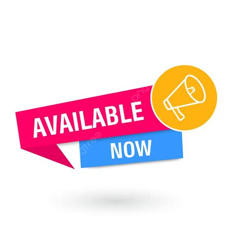 Available Now Banner Megaphone Label Vector Illustration Megaphone