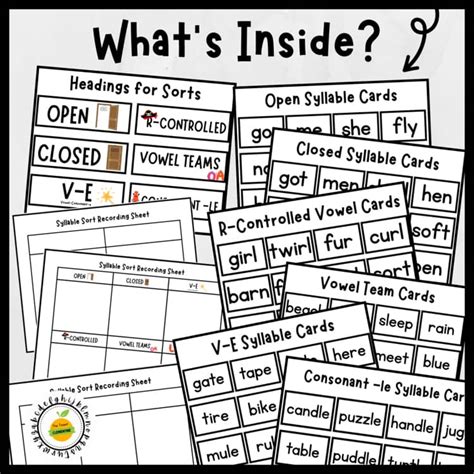 6 Syllable Types Sorting Center Phonics Word Sort Literacy Center