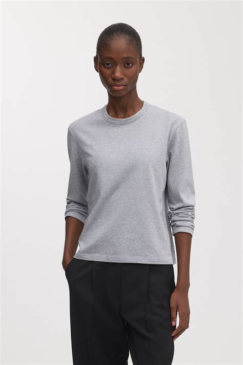 Grey Melange Long Sleeve T Shirt Organic Cotton Asket