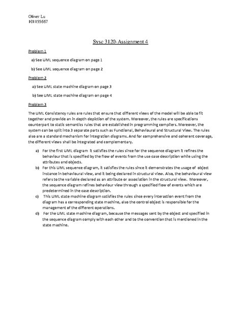Sysc 3120 Assignment 4 Oliver Lu 101155667 Sysc 3120 Assignment 4 Problem 1 A See Uml
