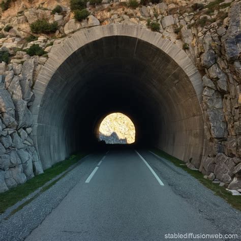 Tunnel Under Mountain Lit By Torches Stable Diffusion Online