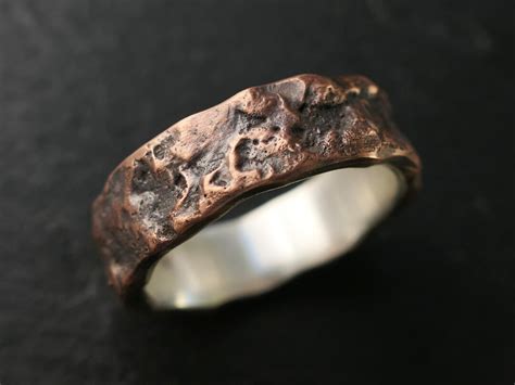 Oxidized Copper Ring Molten Texture Sterling Silver Liner Etsy